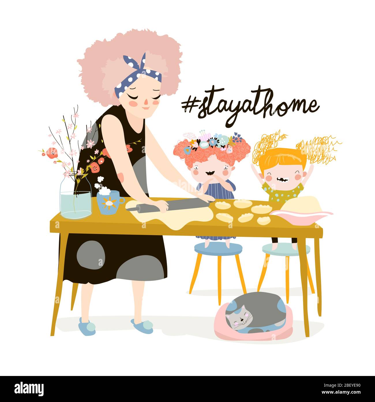 Mother daughter home table Stock Vector Images - Alamy