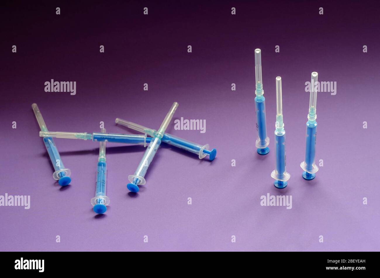 Set of medical syringes. A group of syringes with needles. Medical and ...