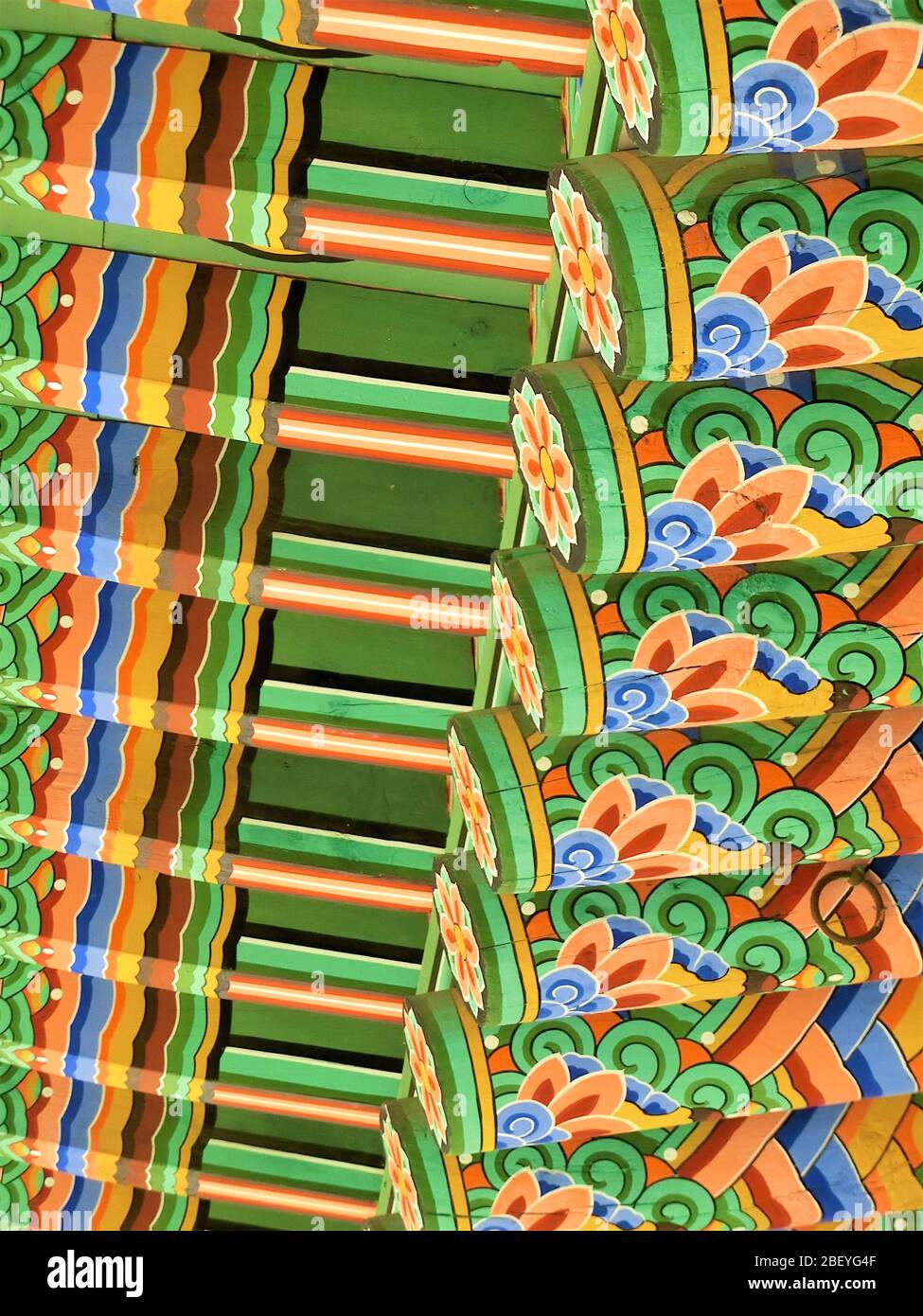 Korean traditional decorative coloring Dancheong at Deoksugung Palace ...