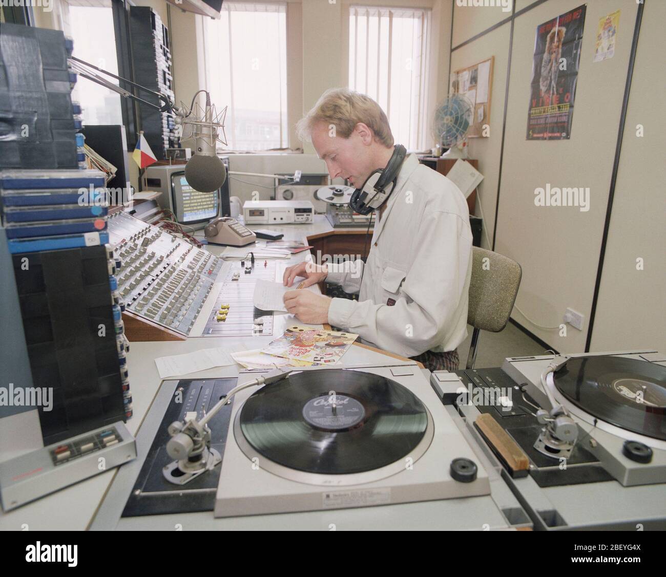 Radio studio in 1990, P & O Arndale shopping Centre, Manchester, north ...