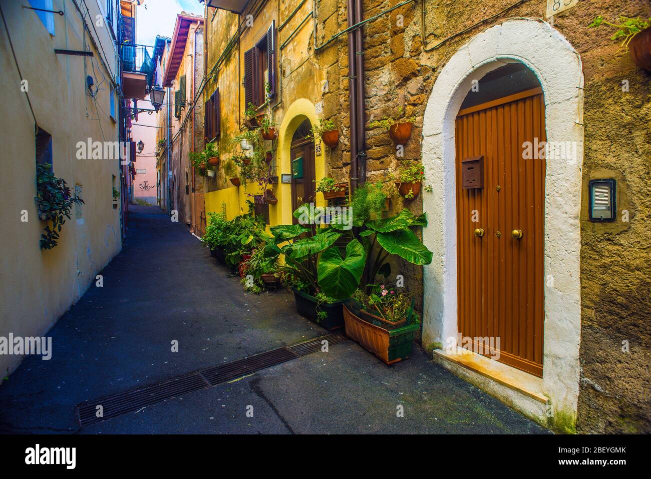 Beautiful Italian street of a small old provincial town Stock Photo - Alamy