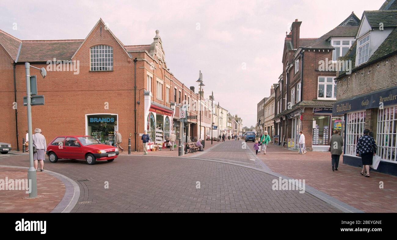 1992, Ely town Centre, and market place, east England, UK with people ...