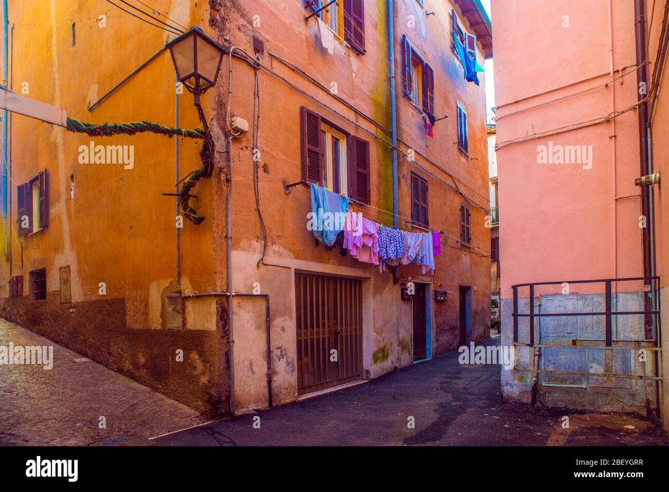 Beautiful Italian street of a small old provincial town Stock Photo - Alamy