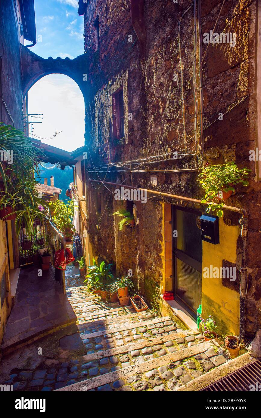 Beautiful Italian street of a small old provincial town Stock Photo - Alamy