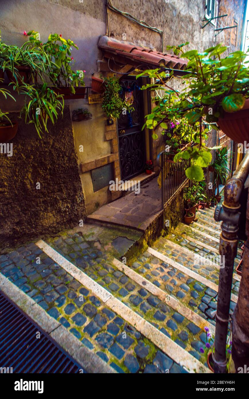 Beautiful Italian street of a small old provincial town Stock Photo - Alamy