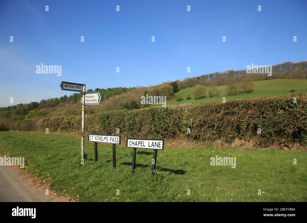 Road signs at the top of St Kenelms pass on the clent hills, England ...