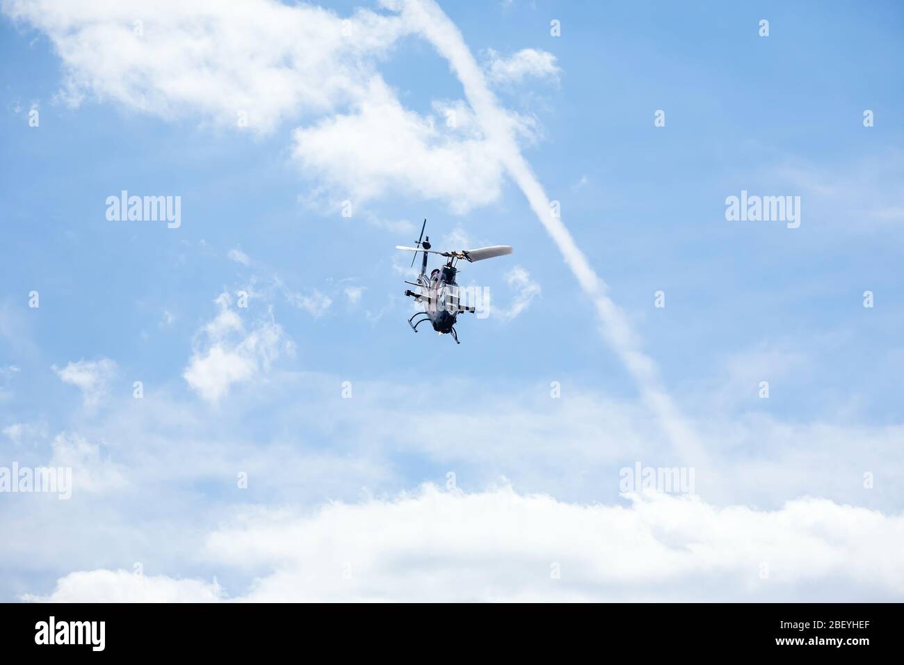 military assault helicopter performs acrobatics at an air show Stock ...