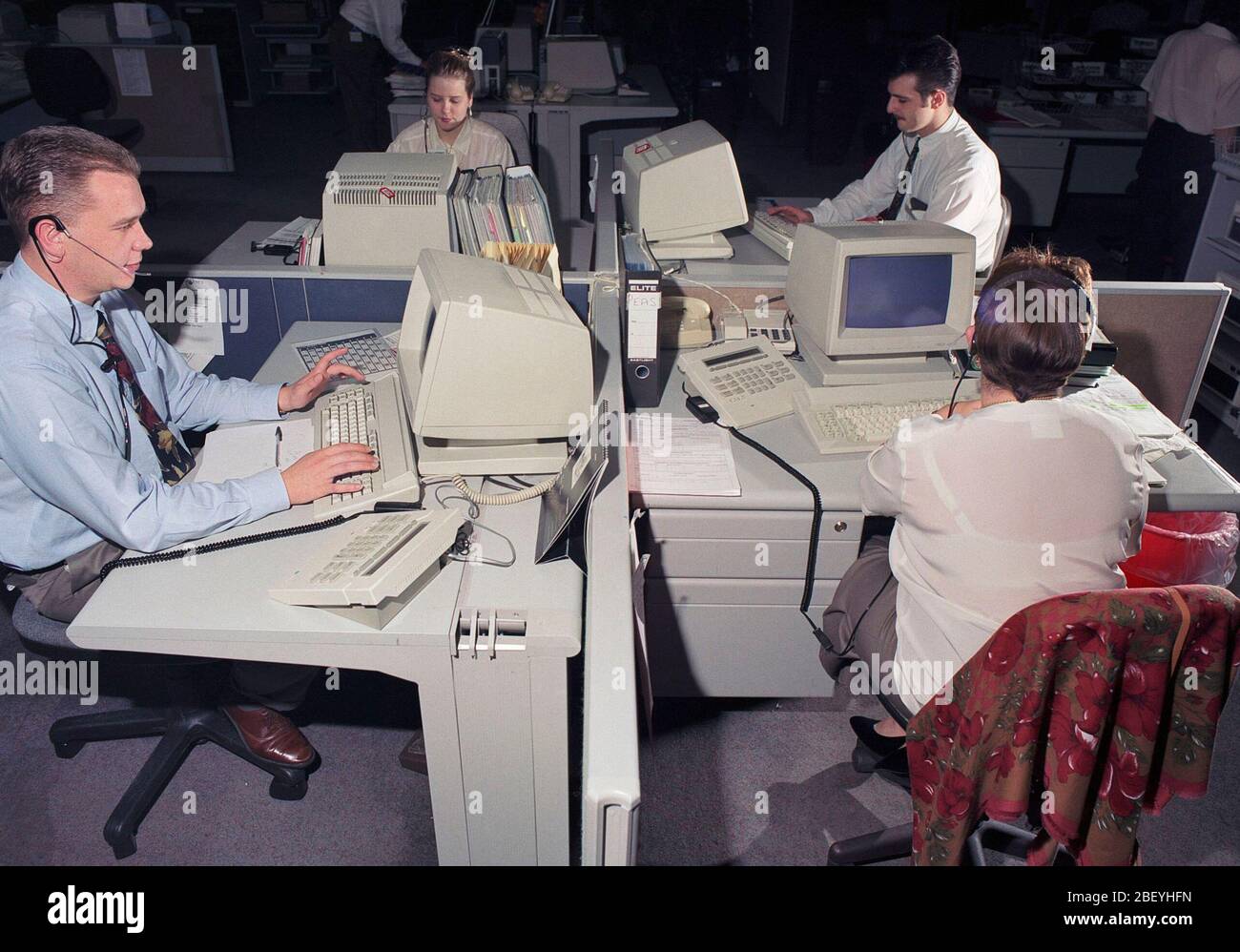 Office people at work in telephone banking call centre hi-res stock ...