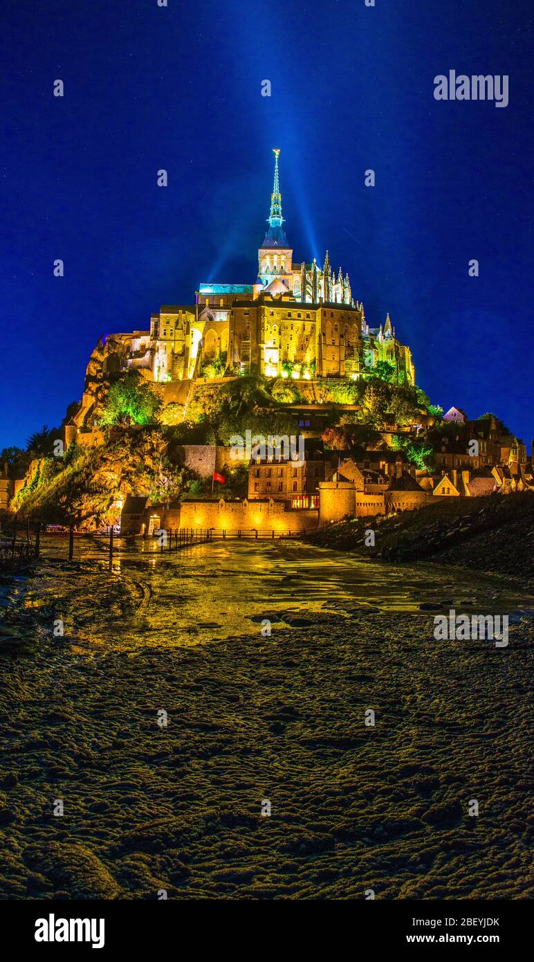 Beautiful view of historic landmark Le Mont Saint-Michel in Normandy ...