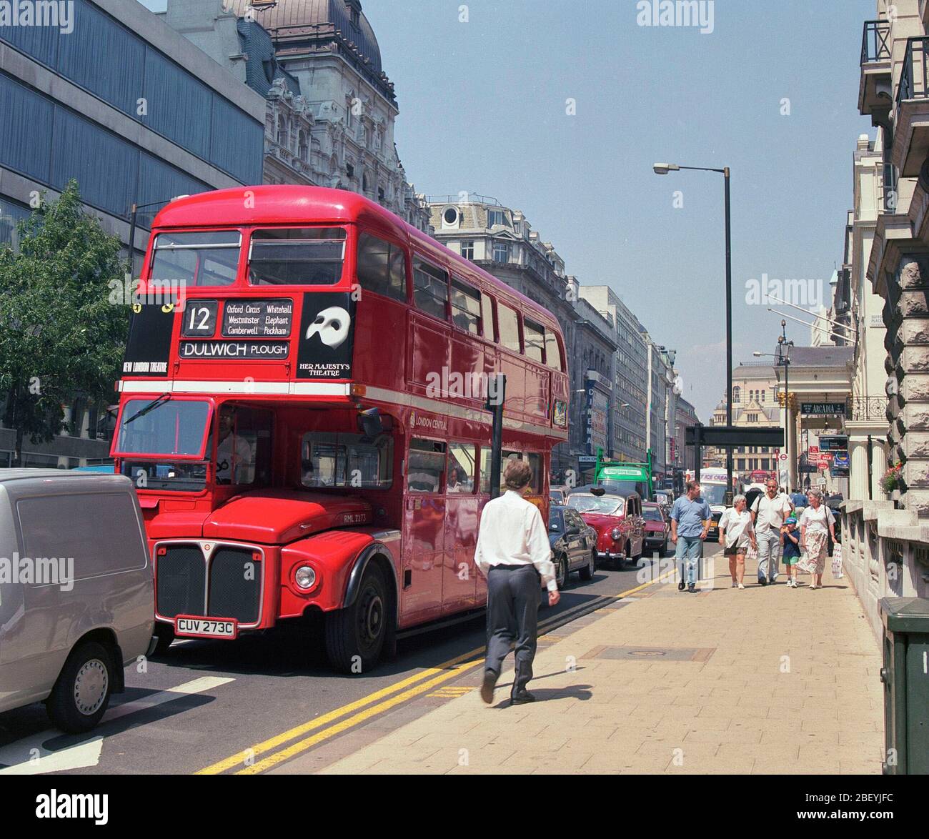1994, Haymarket, central London, UK, busy traffic before congestion ...