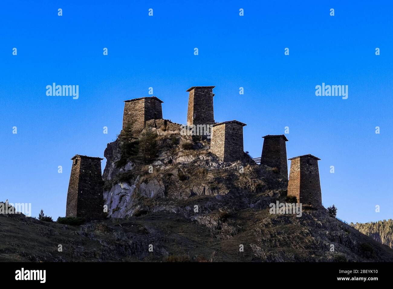 Caucasus, Georgia, Tusheti region, Omalo. The old fort of upper Omalo ...