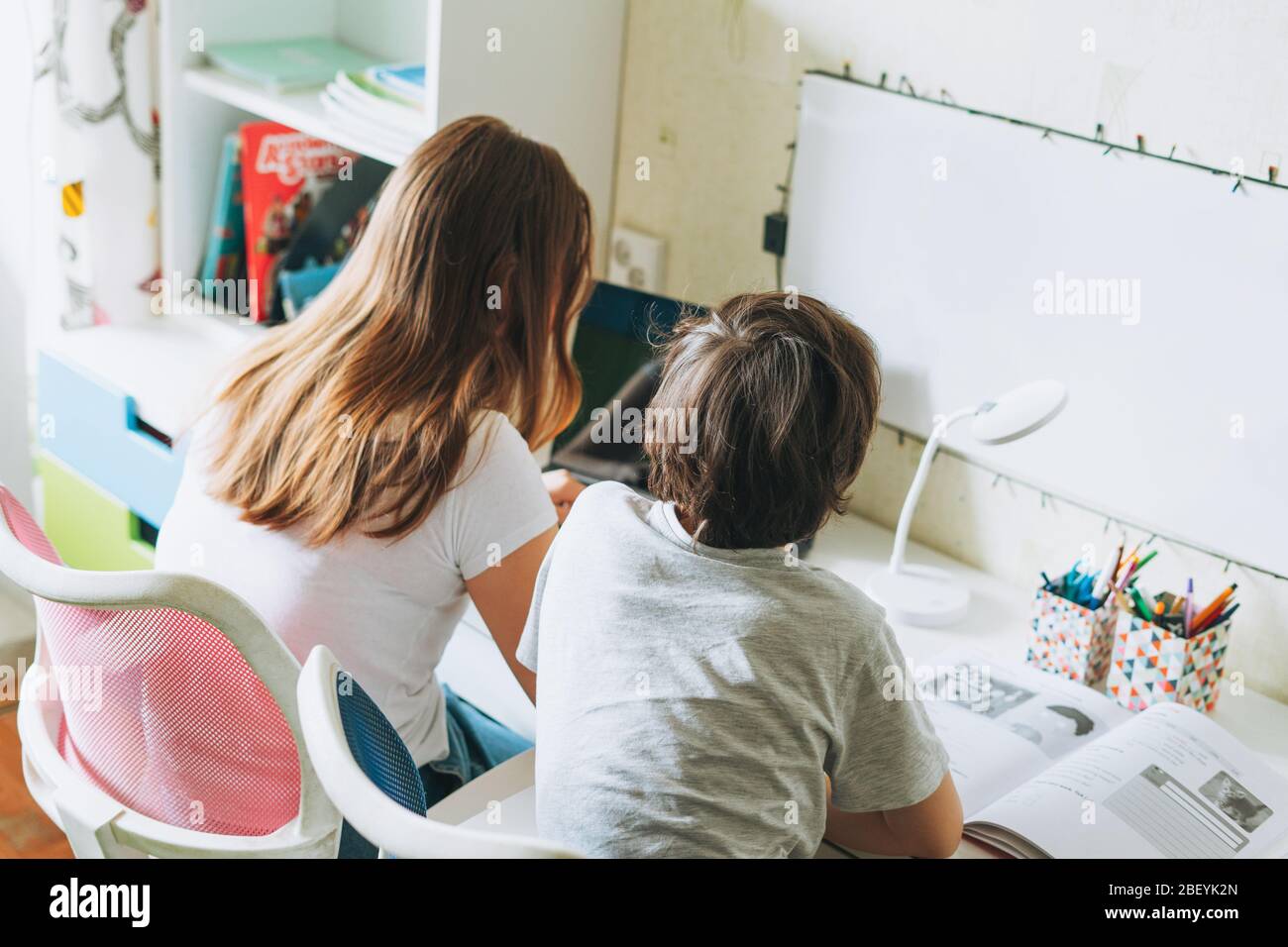 Siblings brother sister attractive girl teenager and tween boy do ...