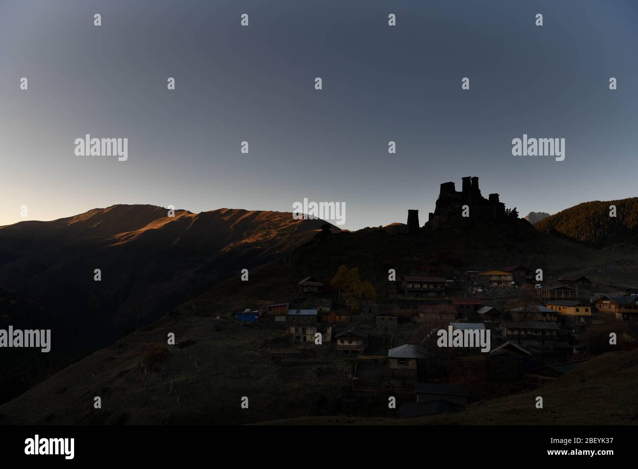 Caucasus, Georgia, Tusheti region, Omalo. The old fort overlooks the ...