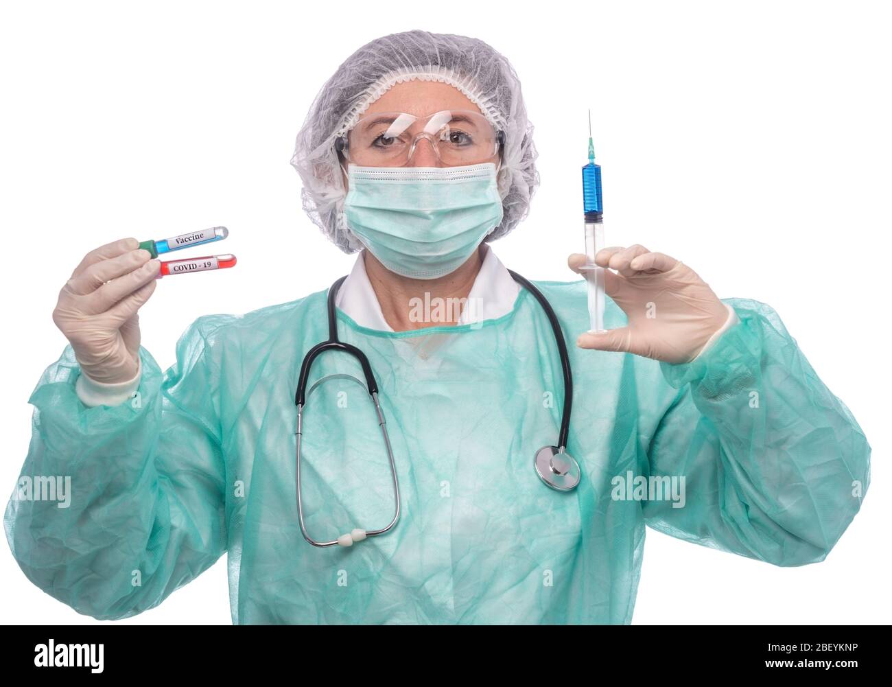 Doctor nurse in a hospital laboratory clinic showing test tubes with ...