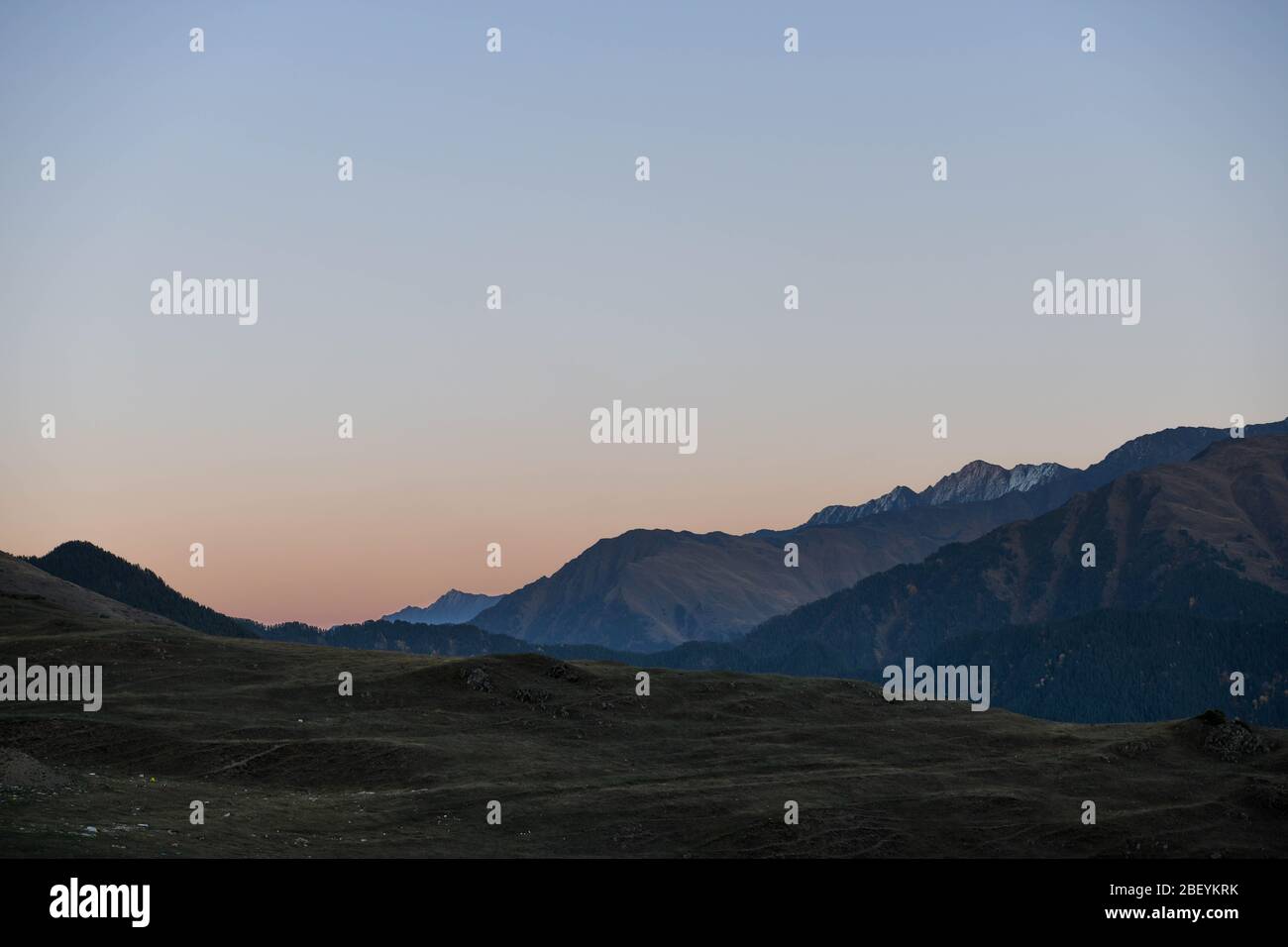 Caucasus, Georgia, Tusheti region, Omalo. Mountains are lit by the ...