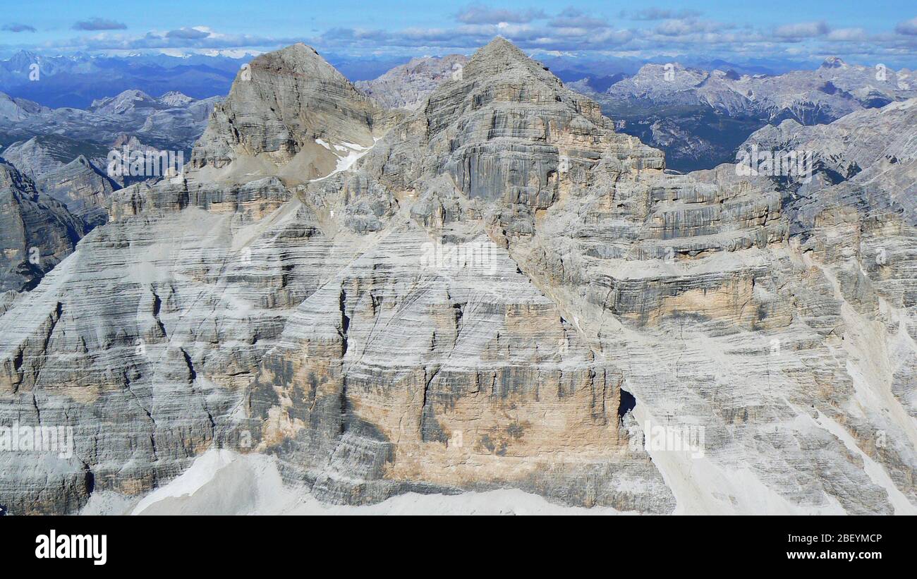 Western side of the Tofane mountain peaks. Tofana di Mezzo and Tofana ...