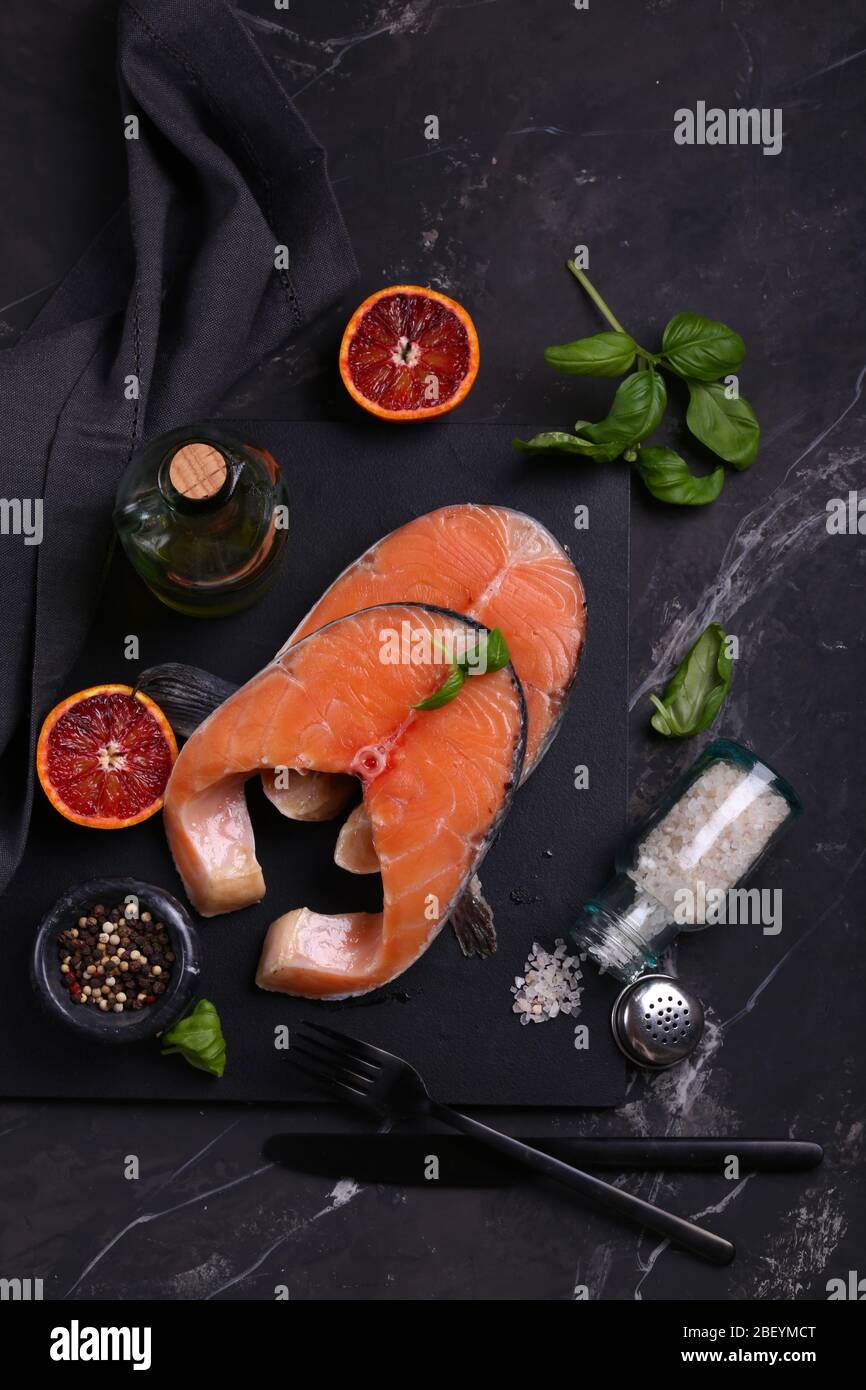 fresh raw red salmon fish for healthy eating Stock Photo - Alamy
