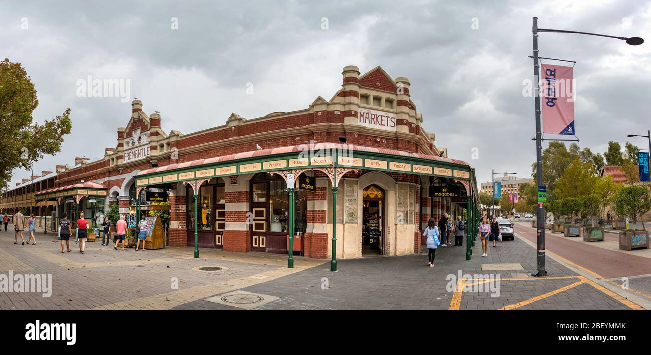 Panoramic view of the Old City Market of Fremantle, Australia Stock ...