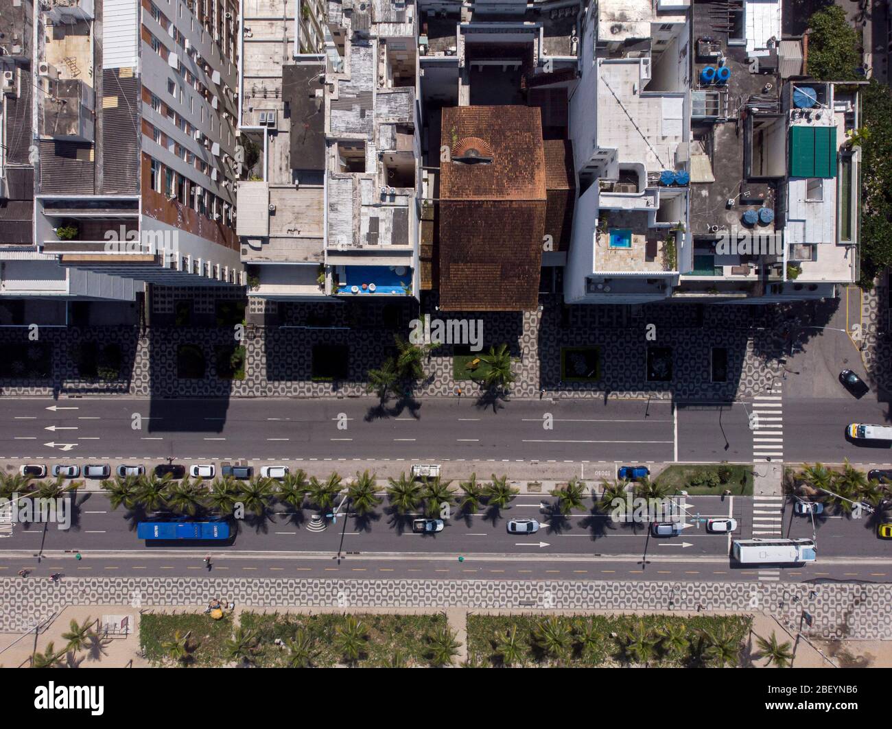 Avenue in Ipanema, Rio de Janeiro, seen from top down with palm trees ...
