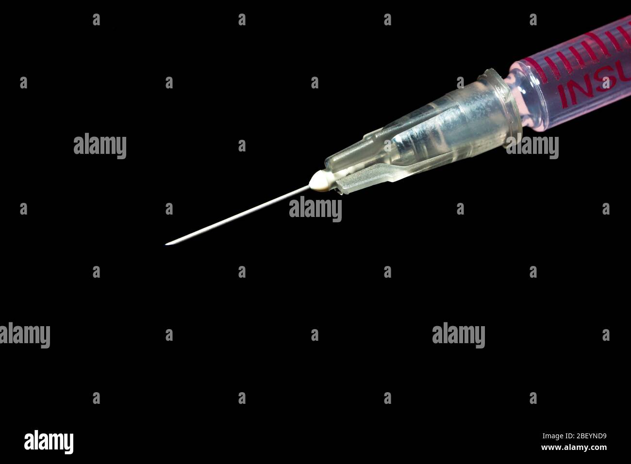 Sharp needle of syringe, Insulin injection on black background Stock ...