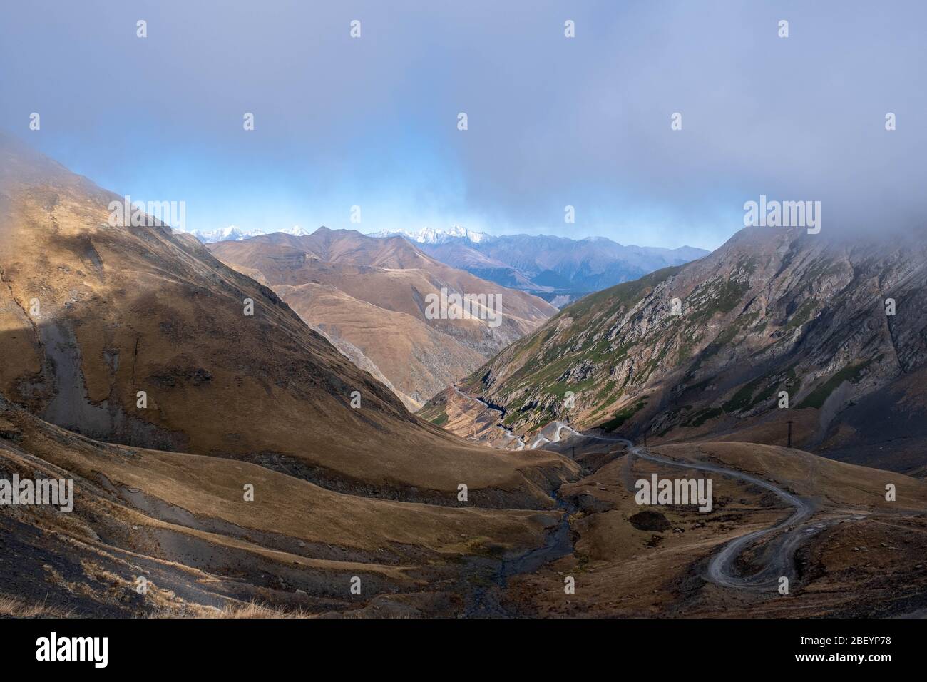 Caucasus, Georgia, Tusheti region, Omalo. Dangerous dirt road on a ...