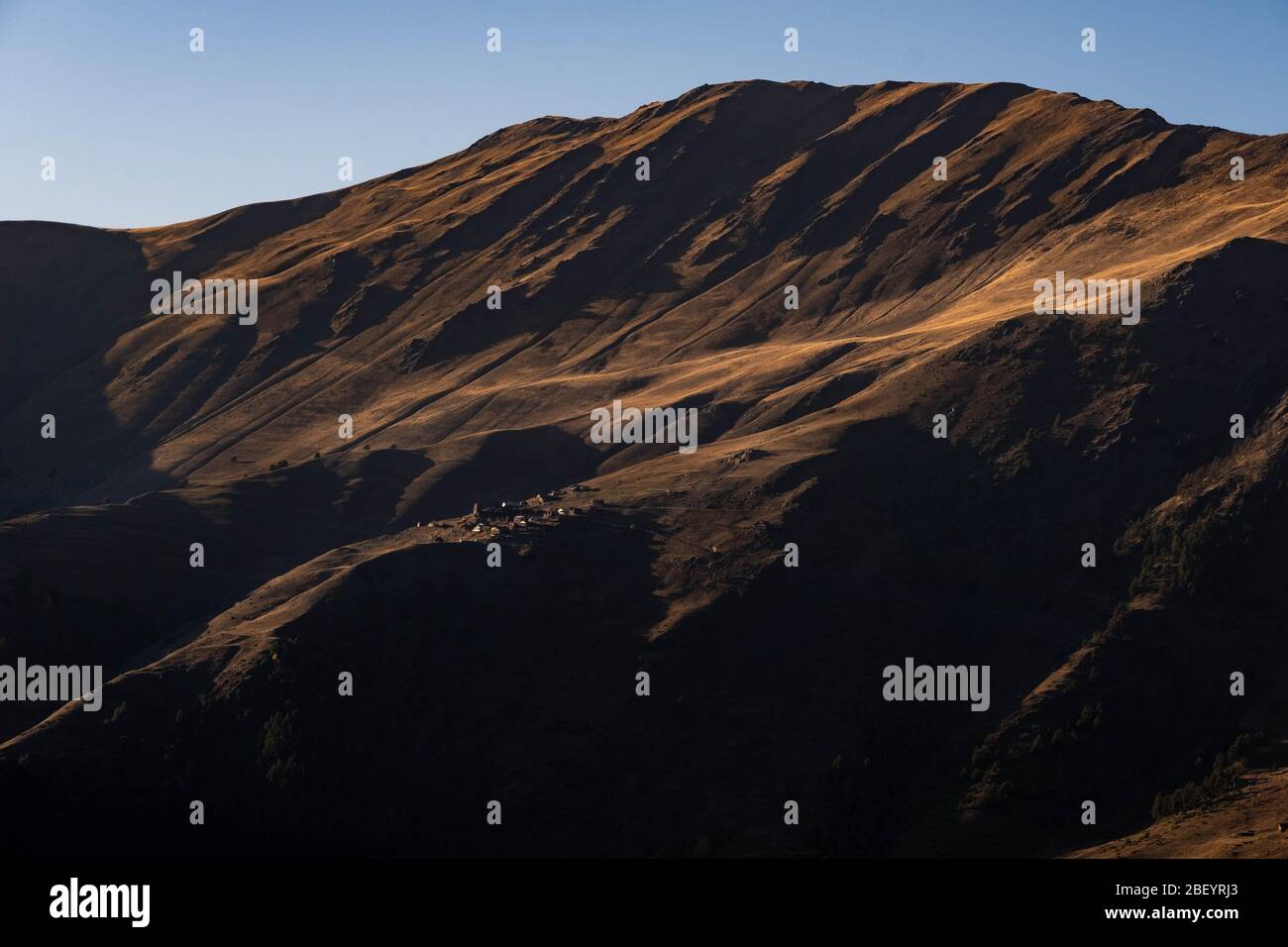 Caucasus, Georgia, Tusheti region, Omalo. A village on a mountainside ...