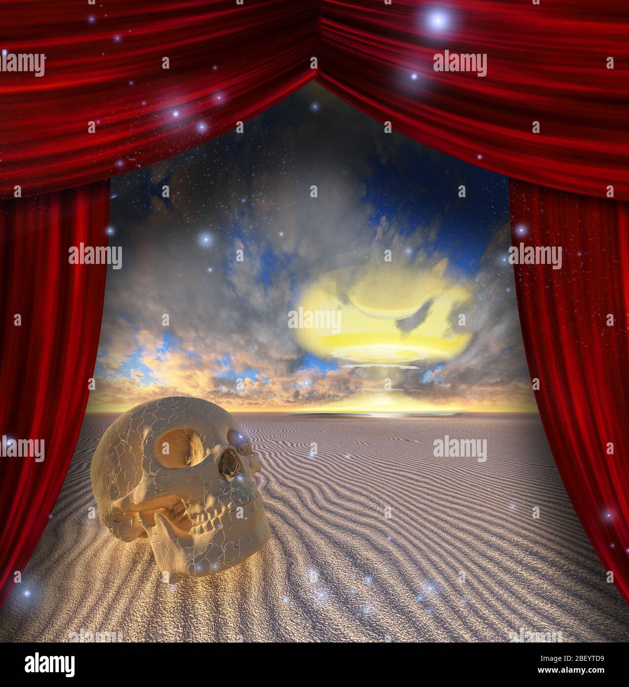 Nuclear explosion. Human skull in desert Stock Photo - Alamy