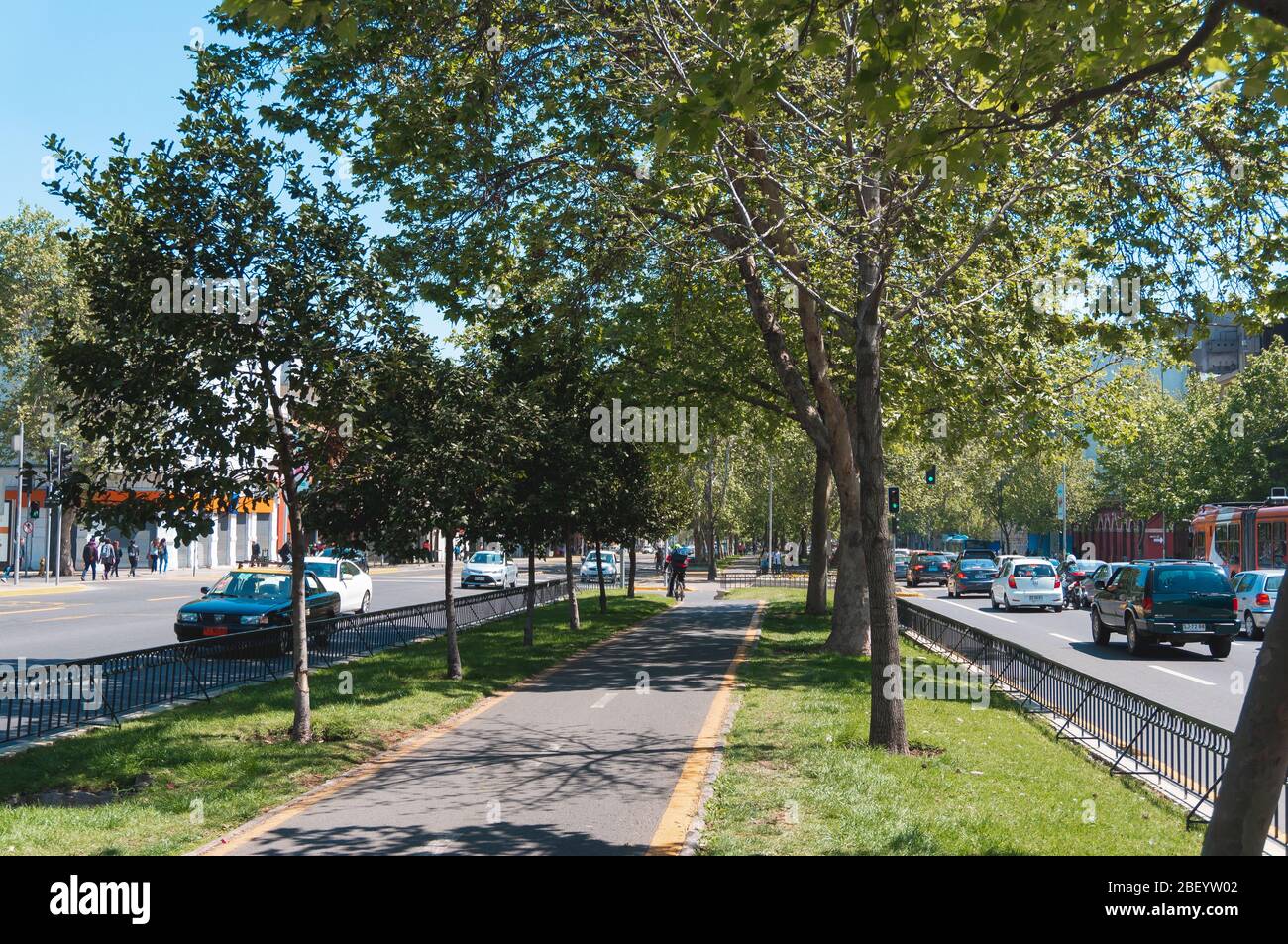 SANTIAGO, CHILE - OCTOBER 2015: A view of the Alameda, the most ...