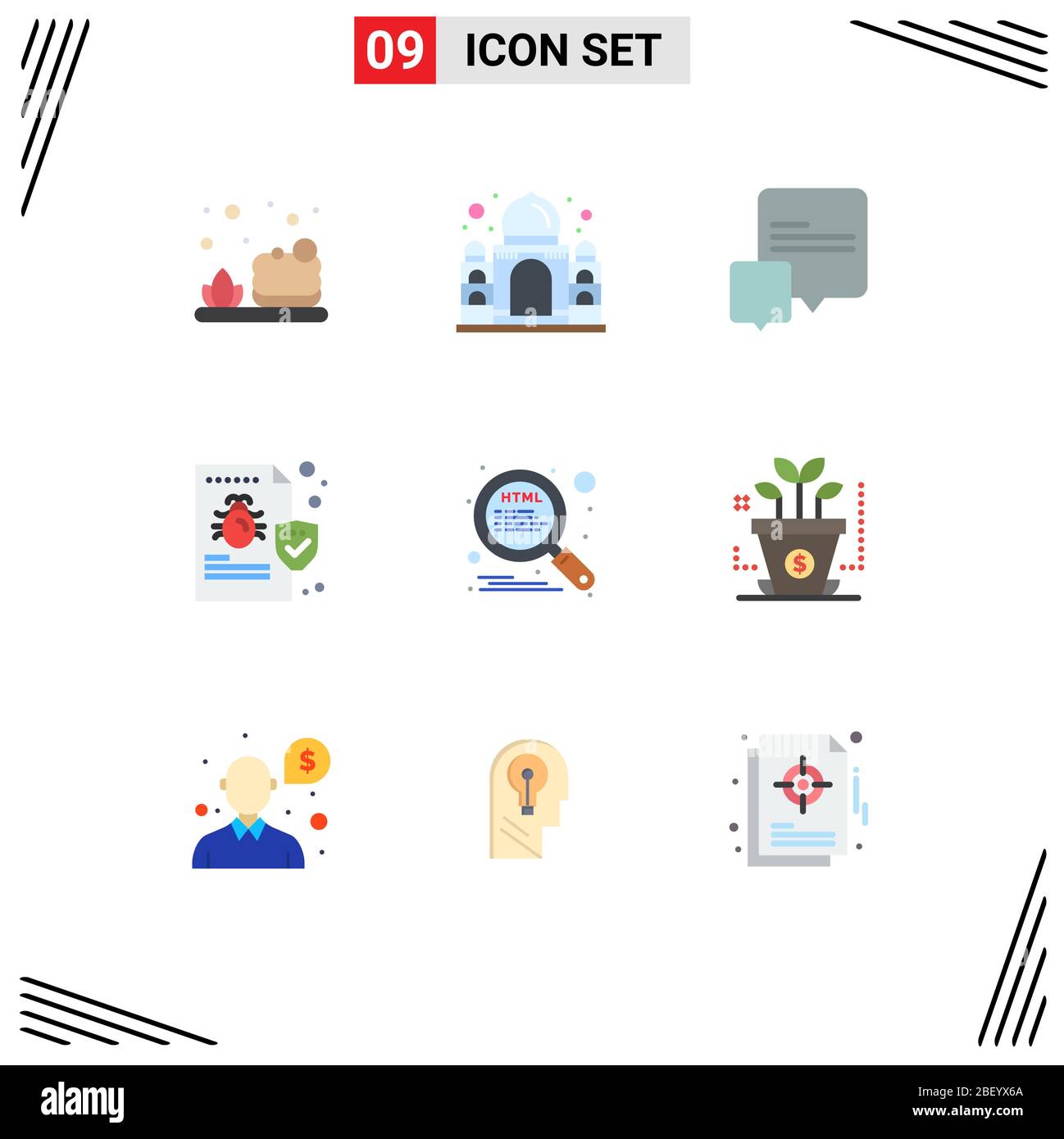 Set of 9 Modern UI Icons Symbols Signs for search, html, conversation ...