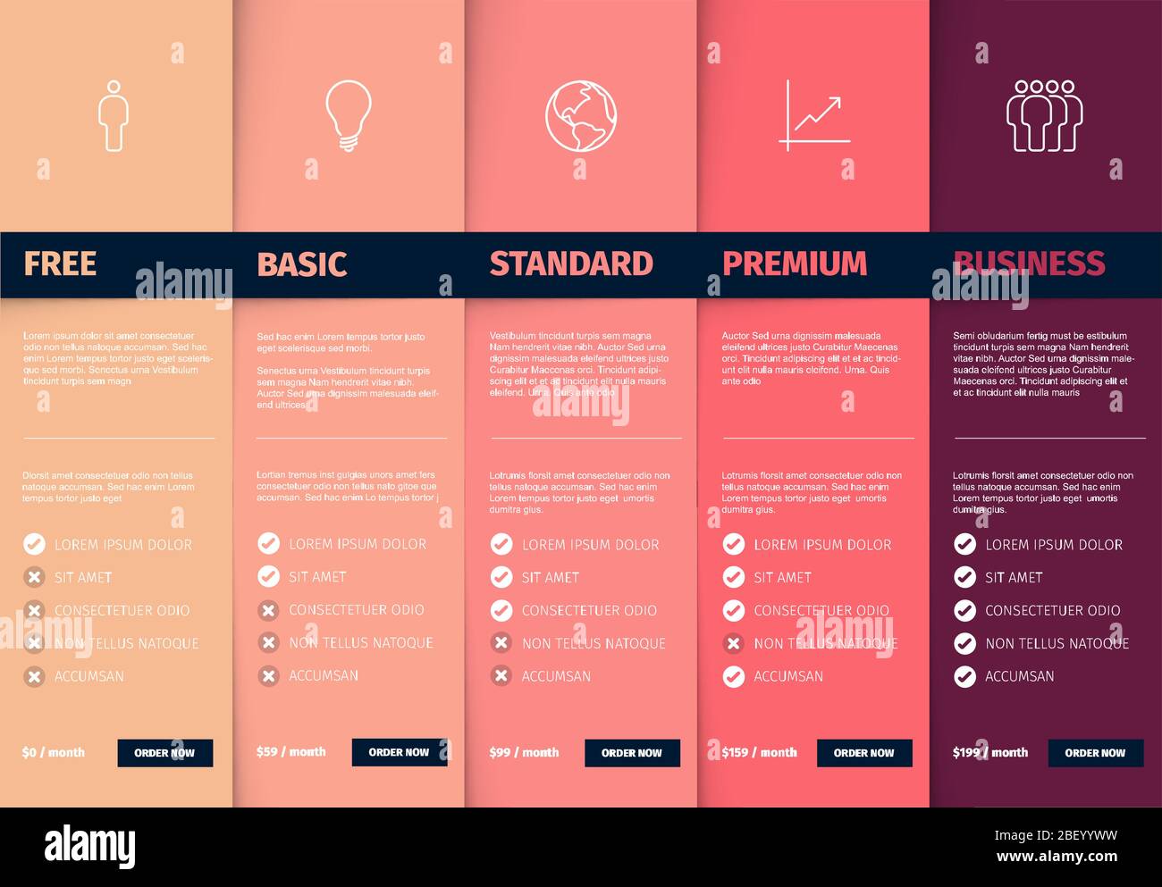 Products service feature compare list table template with various ...