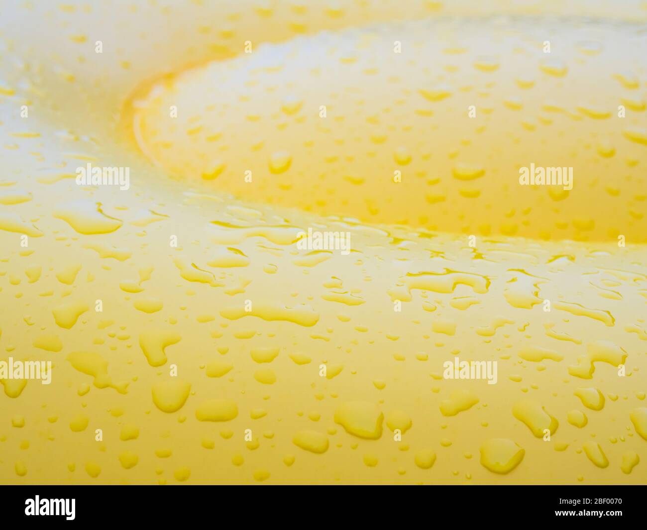 Water droplet on surface of vivid yellow pool float balloon Stock Photo ...