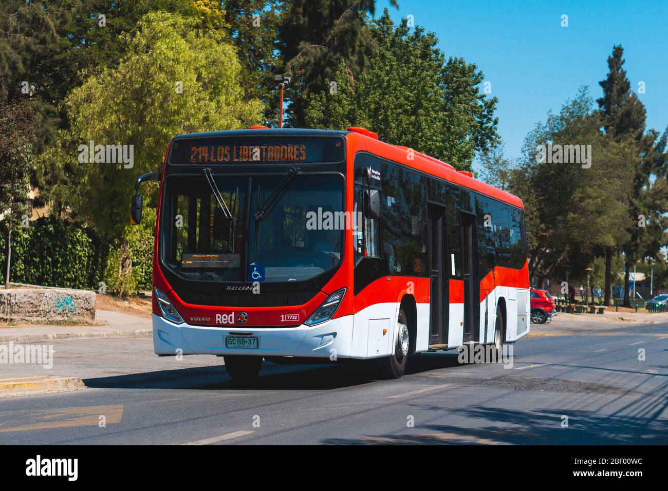 SANTIAGO, CHILE - DECEMBER 2019: A Red Movilidad (Ex Transantiago) bus ...