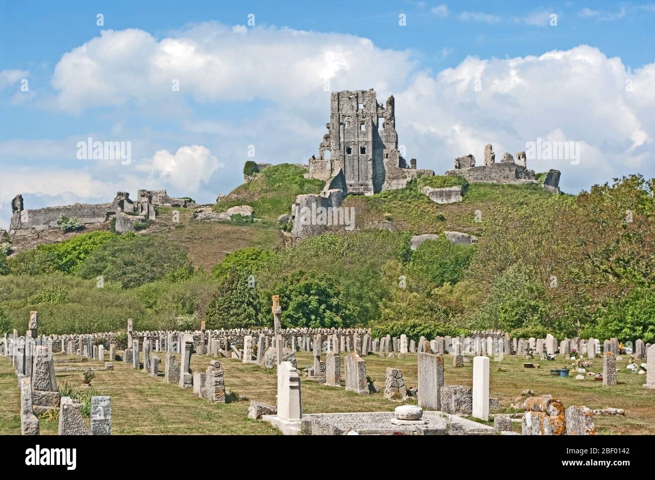 Corfe Castle, & Grave Yard Dorset Stock Photo - Alamy