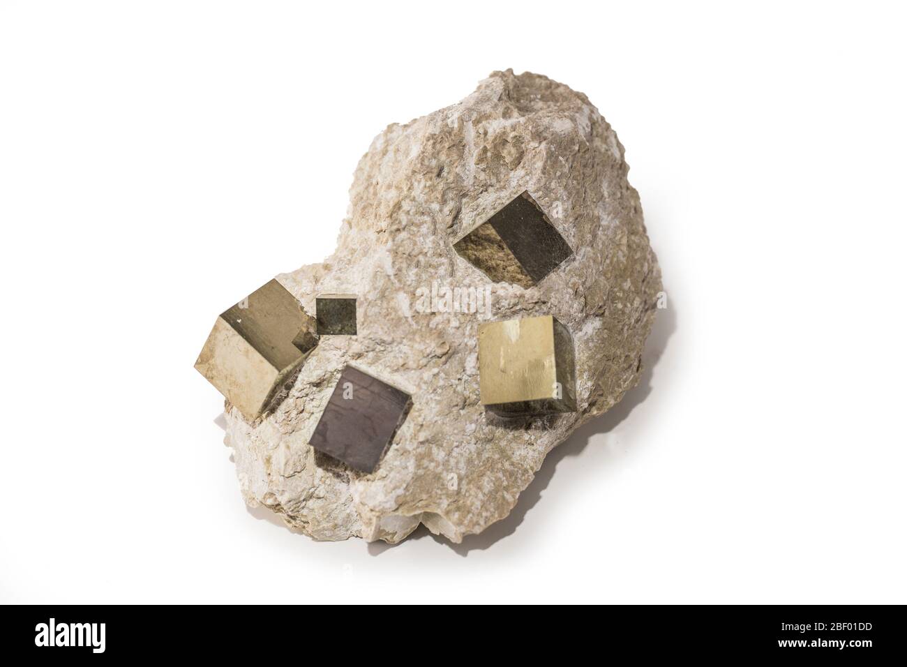 Small pyrite or fool's gold rock or pyrite on white Stock Photo - Alamy
