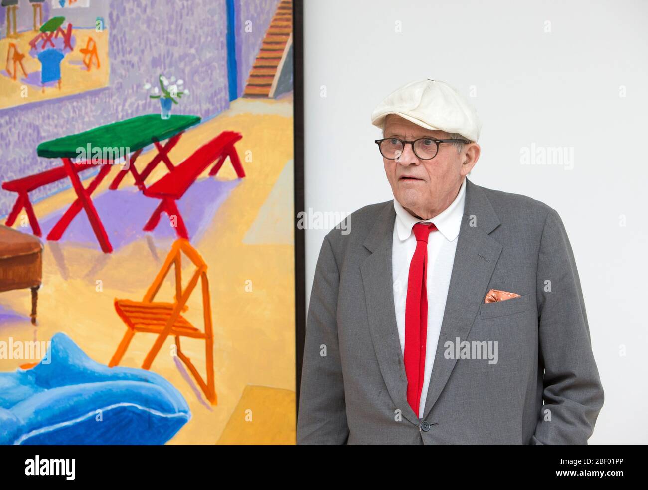 Artist, printmaker, designer and photographer, David Hockney in an art gallery in Mayfair. He is ...