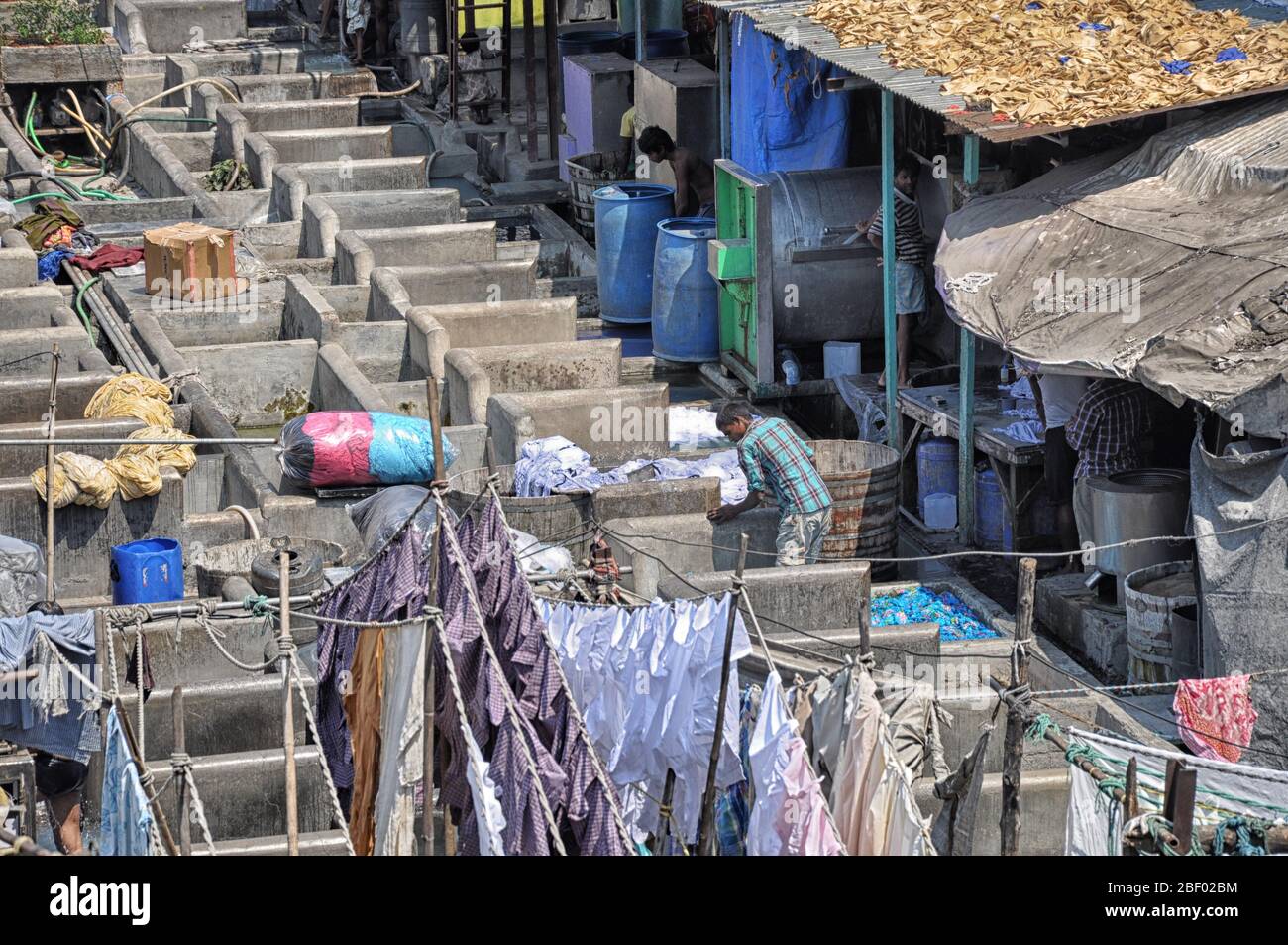 Mumbai, India-March 03,2013: Laundry Dhobi Ghat in Mumbai, people wash ...