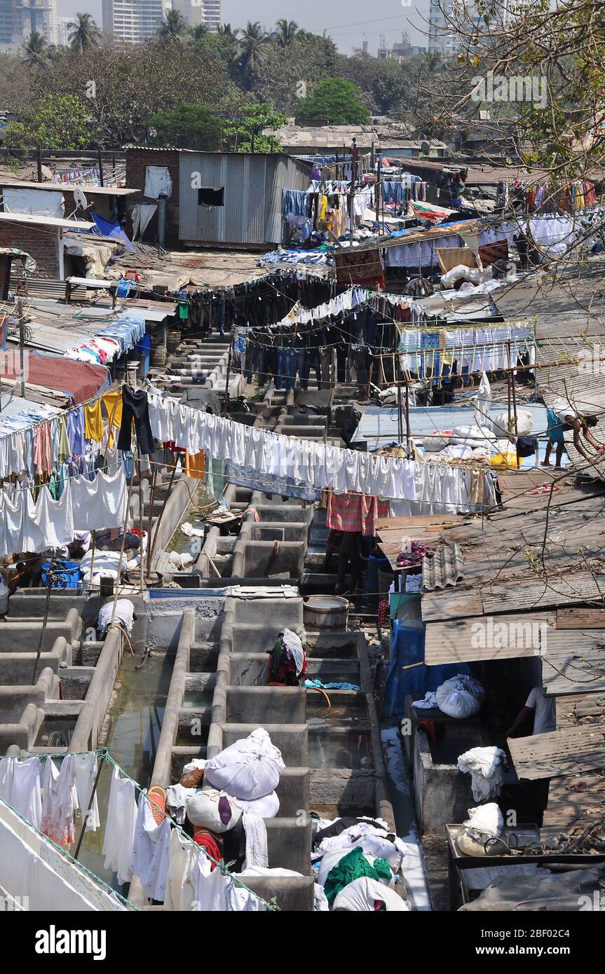 Mumbai, India-March 03,2013: Laundry Dhobi Ghat in Mumbai, people wash ...