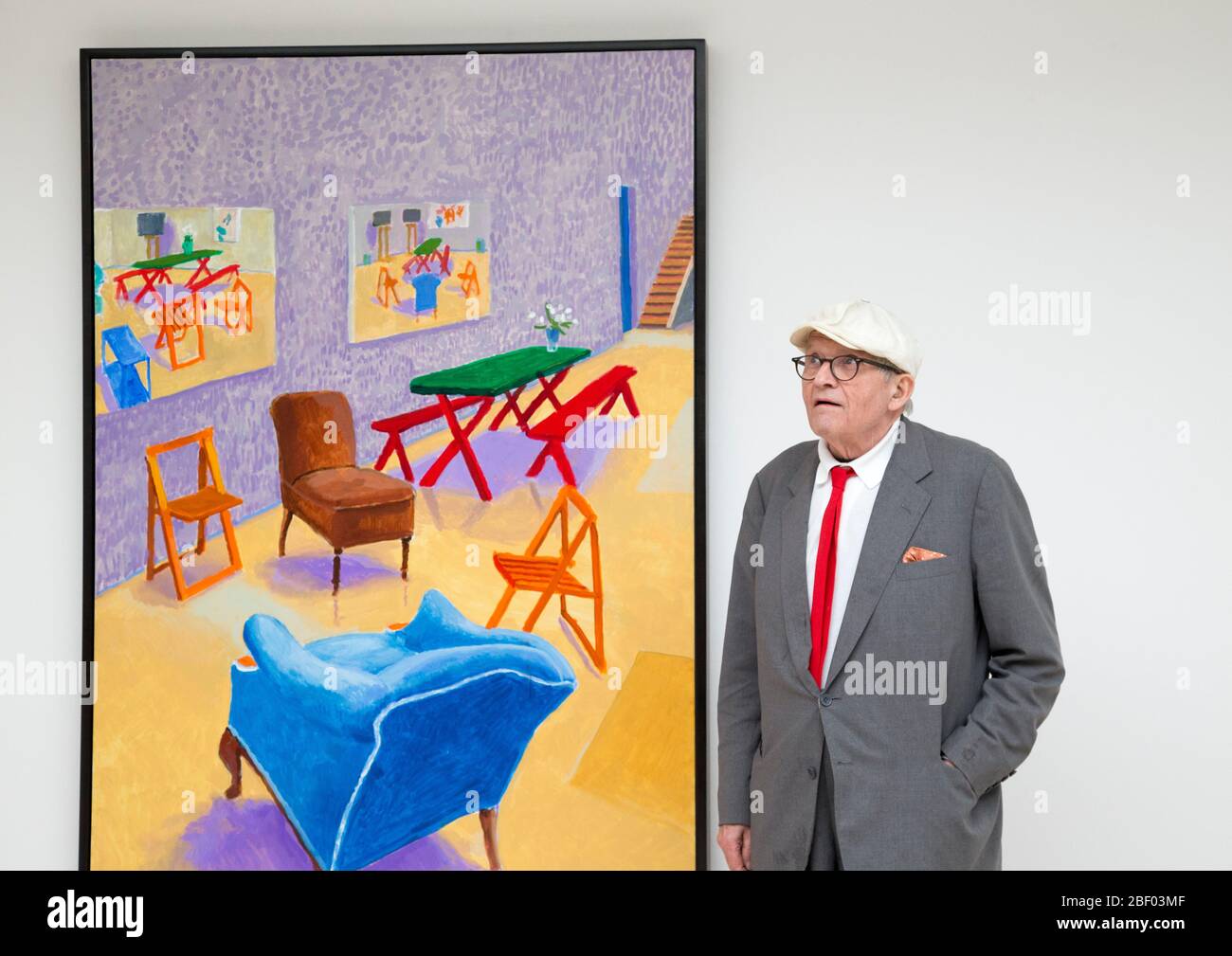 Artist, printmaker, designer and photographer, David Hockney in an art gallery in Mayfair. He is ...