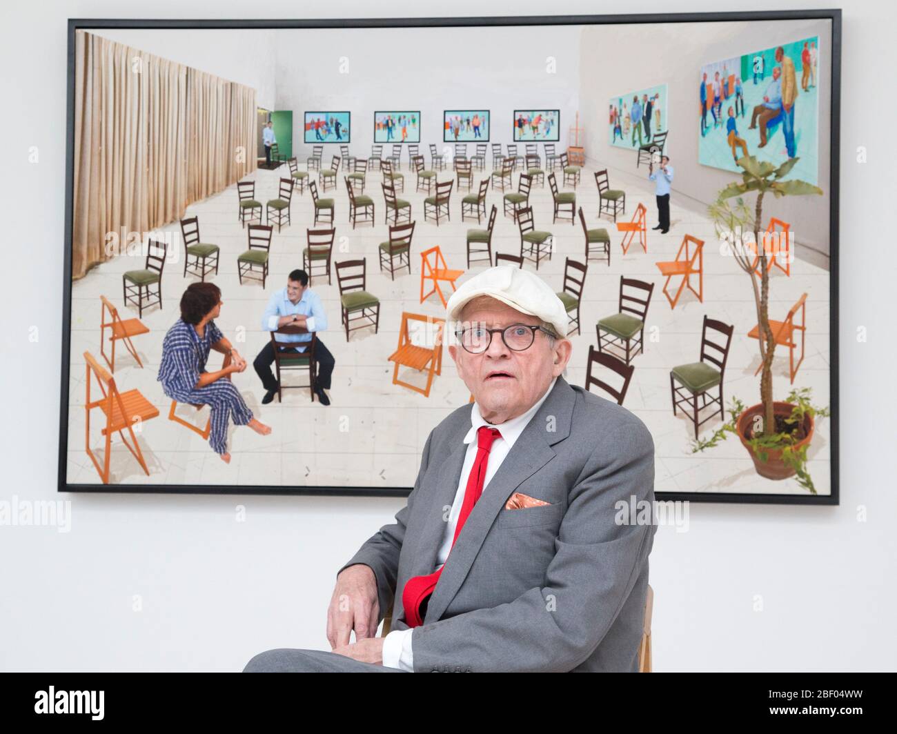 Artist, printmaker, designer and photographer, David Hockney in an art gallery in Mayfair. He is ...