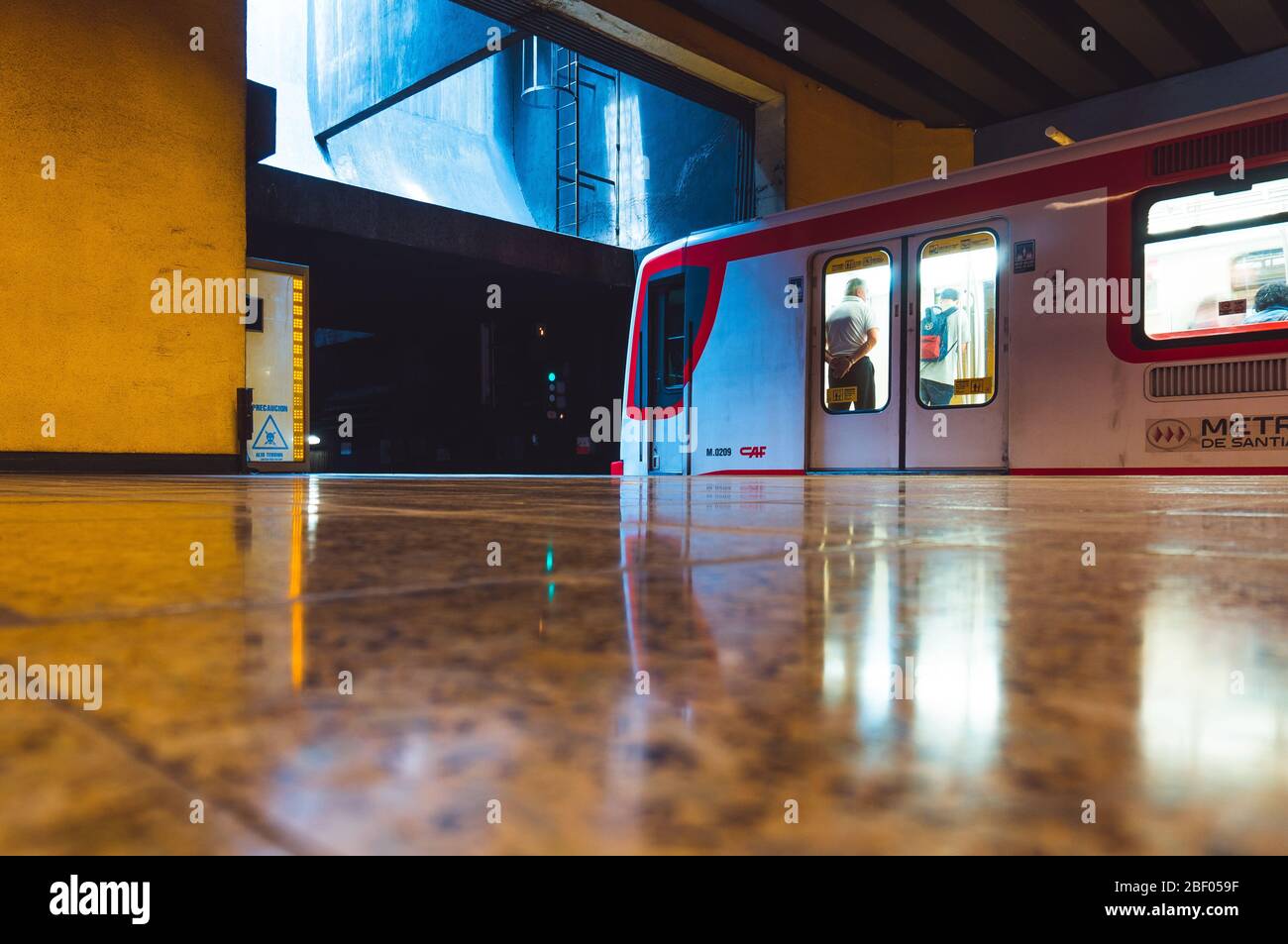SANTIAGO, CHILE - NOVEMBER 2015: A Santiago Metro train at República ...