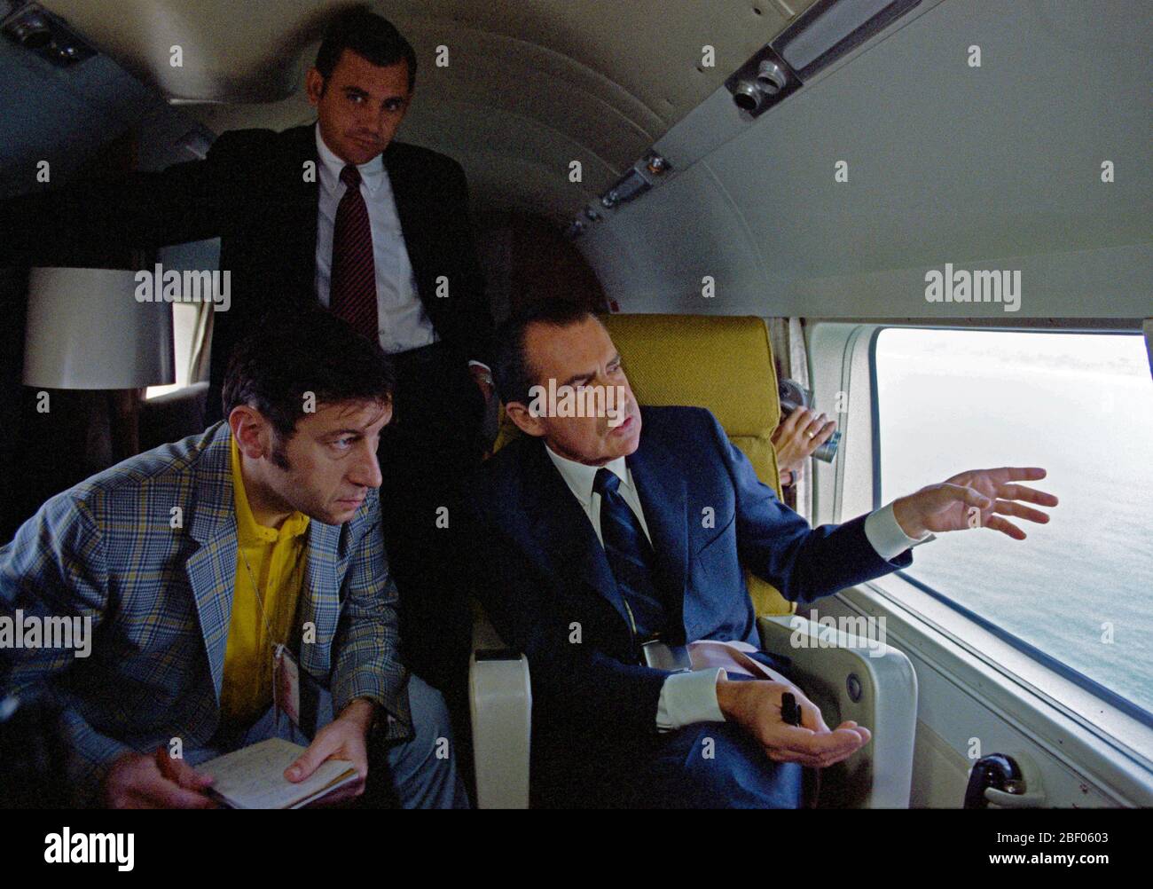 President Nixon chats with journalist Murray Seeger as Marine One comes ...