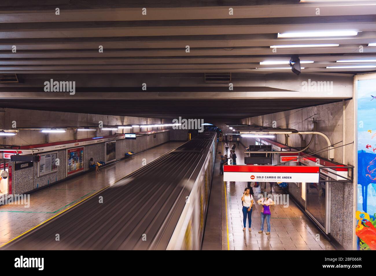SANTIAGO, CHILE - NOVEMBER 2015: A Metro de Santiago train at Ecuador ...