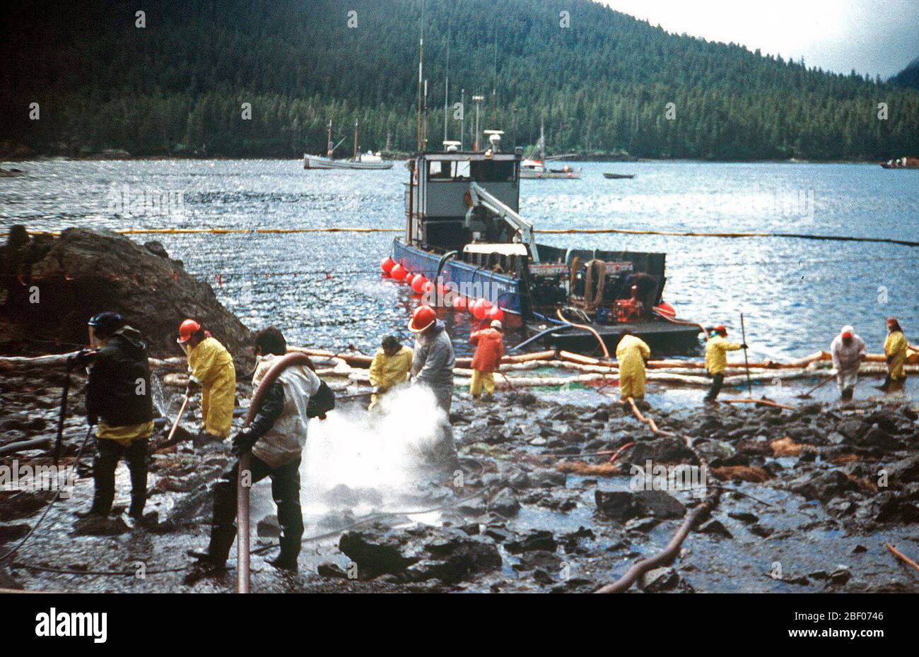 Prince William Sound, AK (Mar. 28)--Cleanup continues as workers steam ...