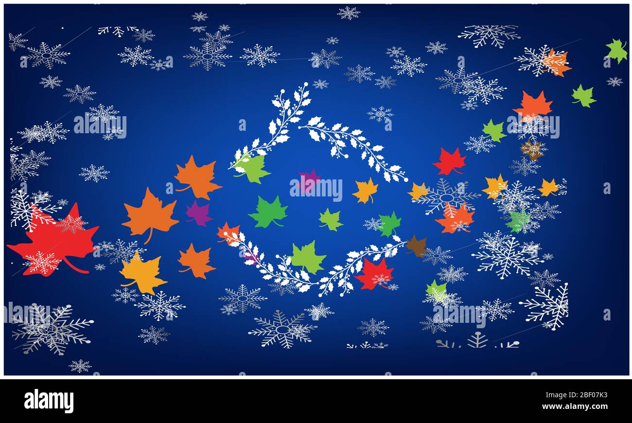 snow and dry color leaves on abstract background Stock Photo - Alamy