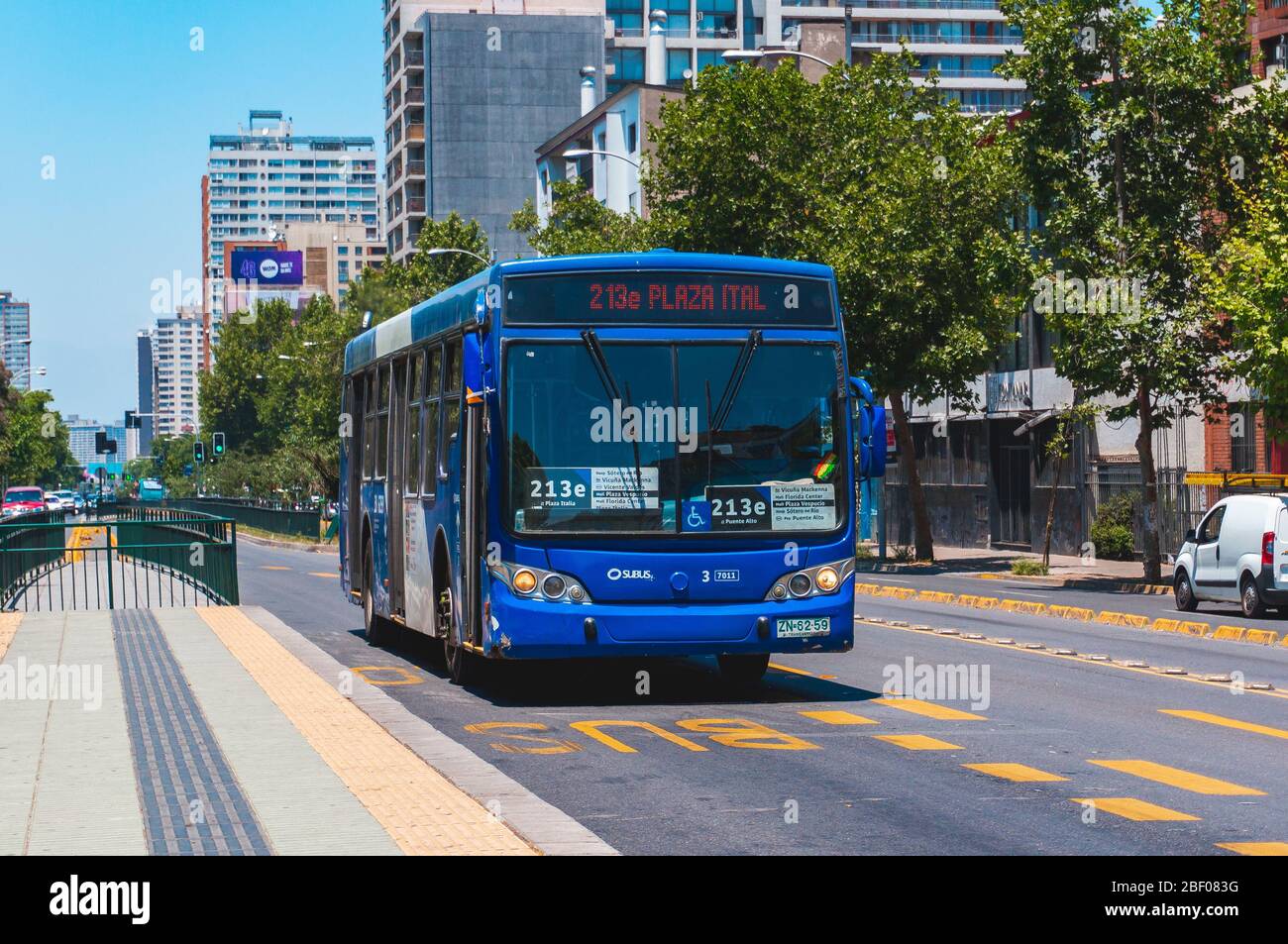 SANTIAGO, CHILE - NOVEMBER 2015: A Transantiago public transport bus in ...