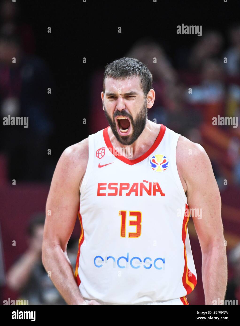 Marc Gasol (Spain) celebrating the win in Semifinals against Australia ...