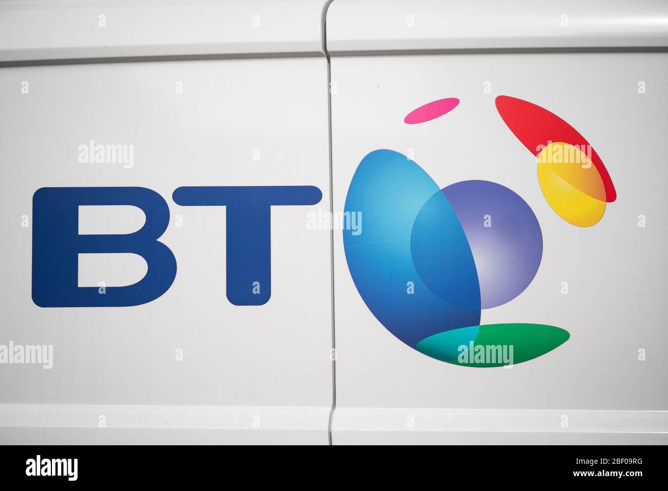 A BT logo on a van in London Stock Photo - Alamy