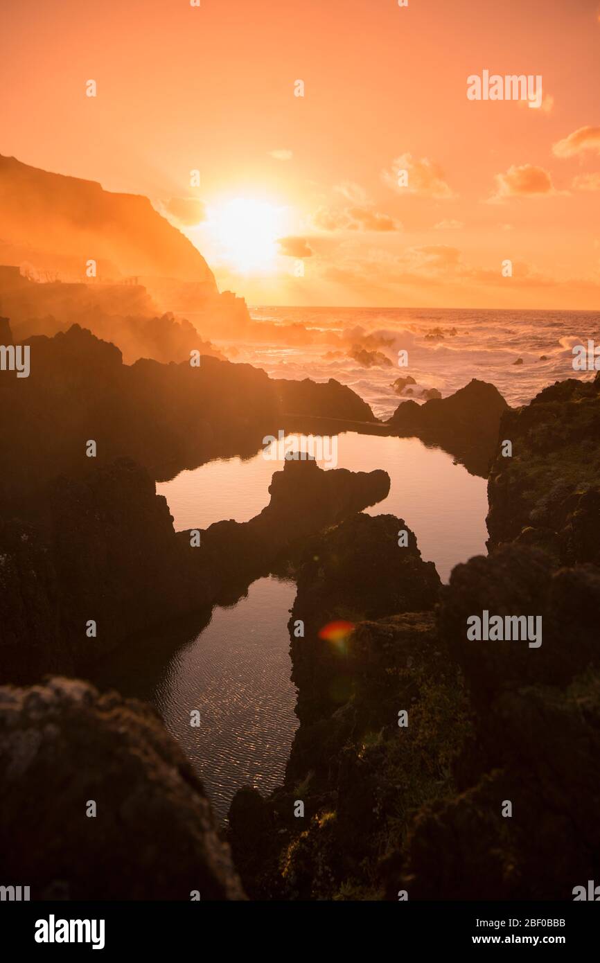 the Volcanic pools in the natural rocks on the coast at the Town Porto ...