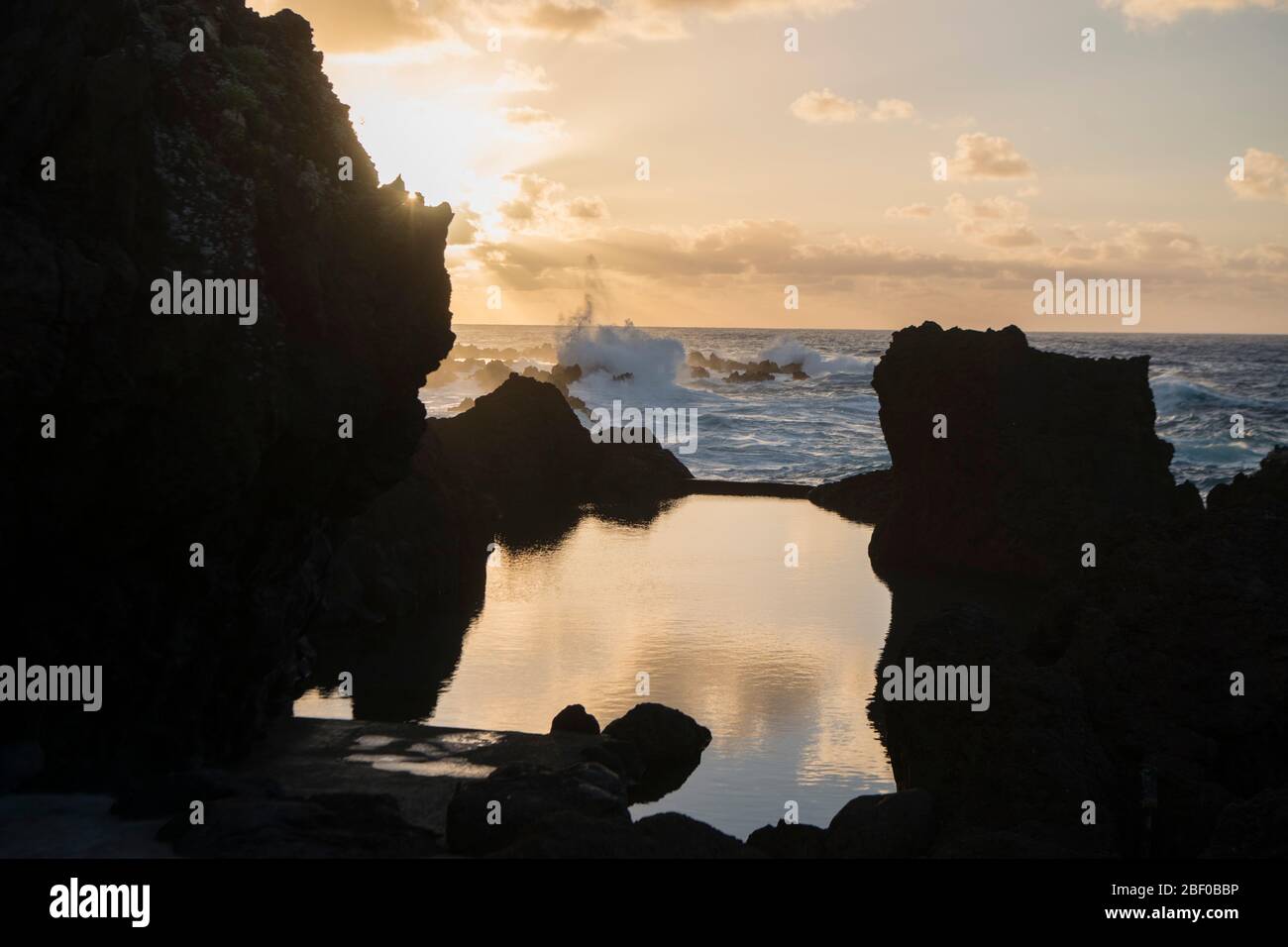the Volcanic pools in the natural rocks on the coast at the Town Porto ...