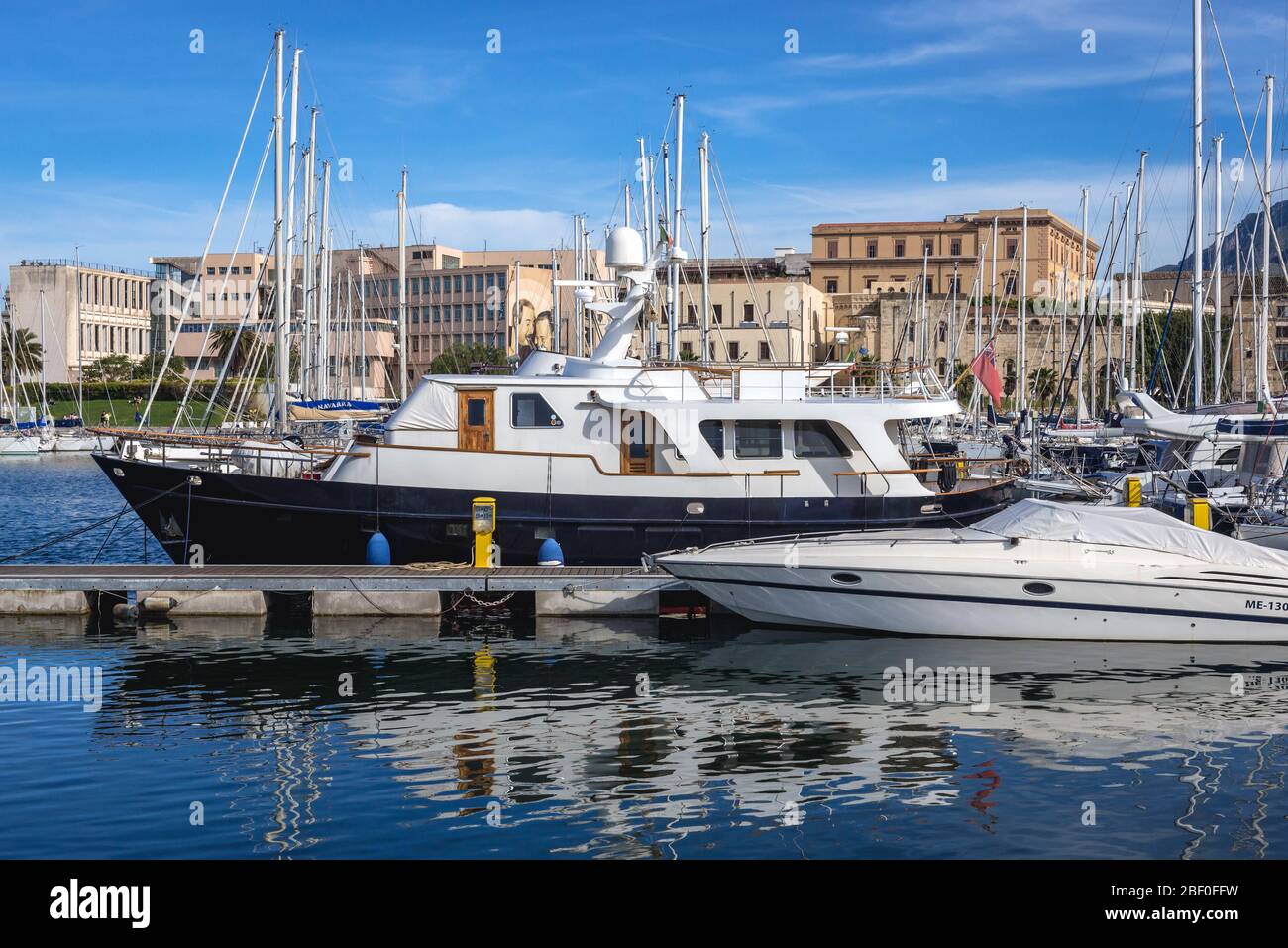 Boats in La Cala area of Port of Palermo city of Southern Italy, the ...